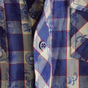 george roth | Shirts | George Roth Blue Plaid Button Down Shirt Cotton ...